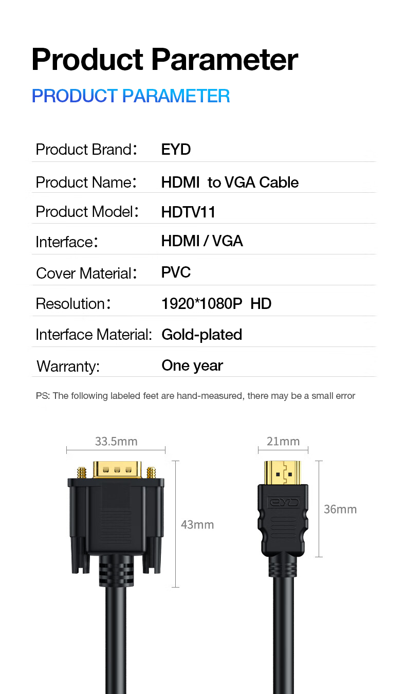 Jual EYD HDM02 HDMI to VGA Cable 1080P Cable with Audio Video HDMI Male ...