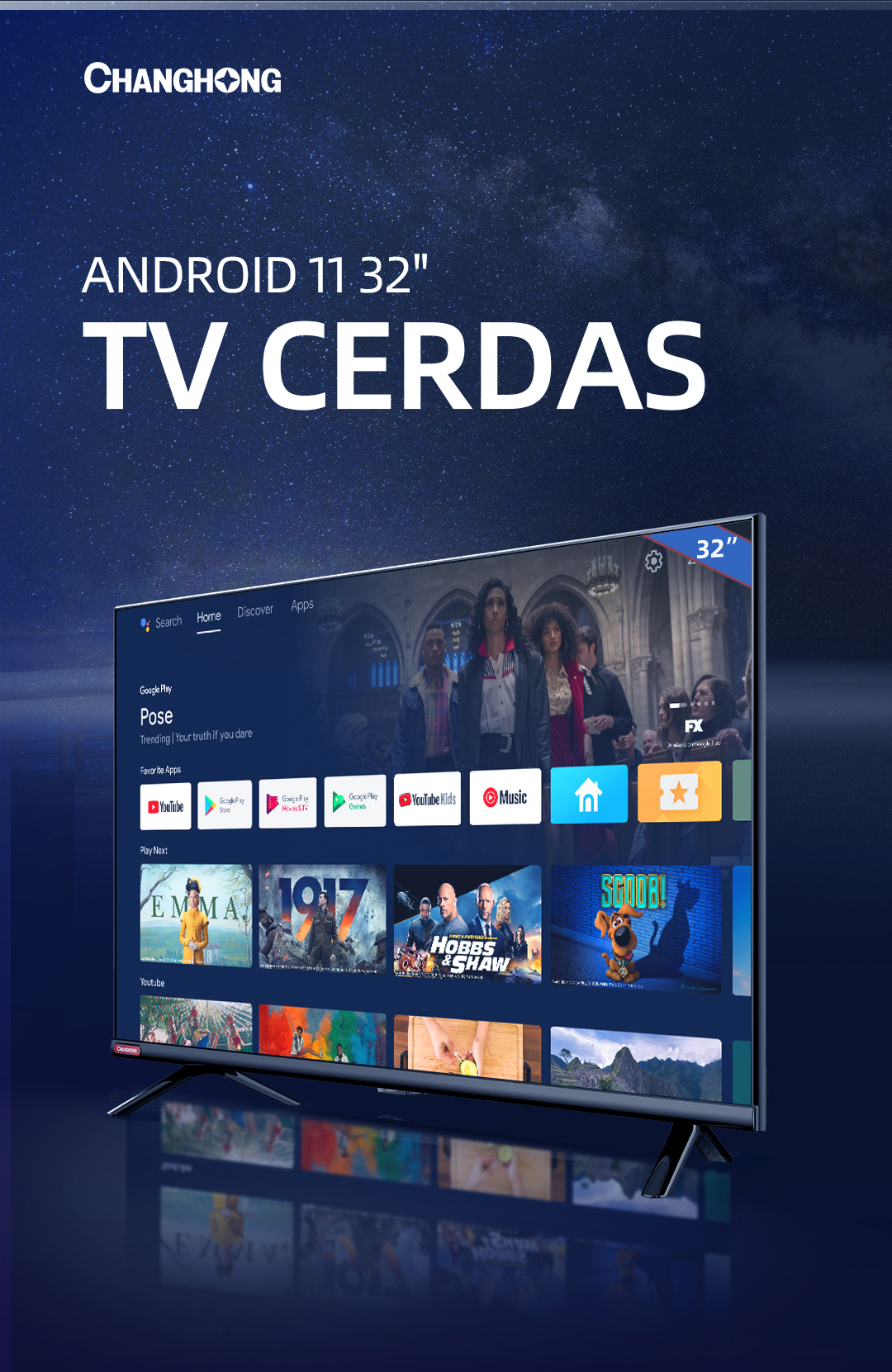 Jual Changhong 32 Inch Newest Android 11 Frameless Smart TV Digital LED TV HD (L32G7N)-Netflix ...