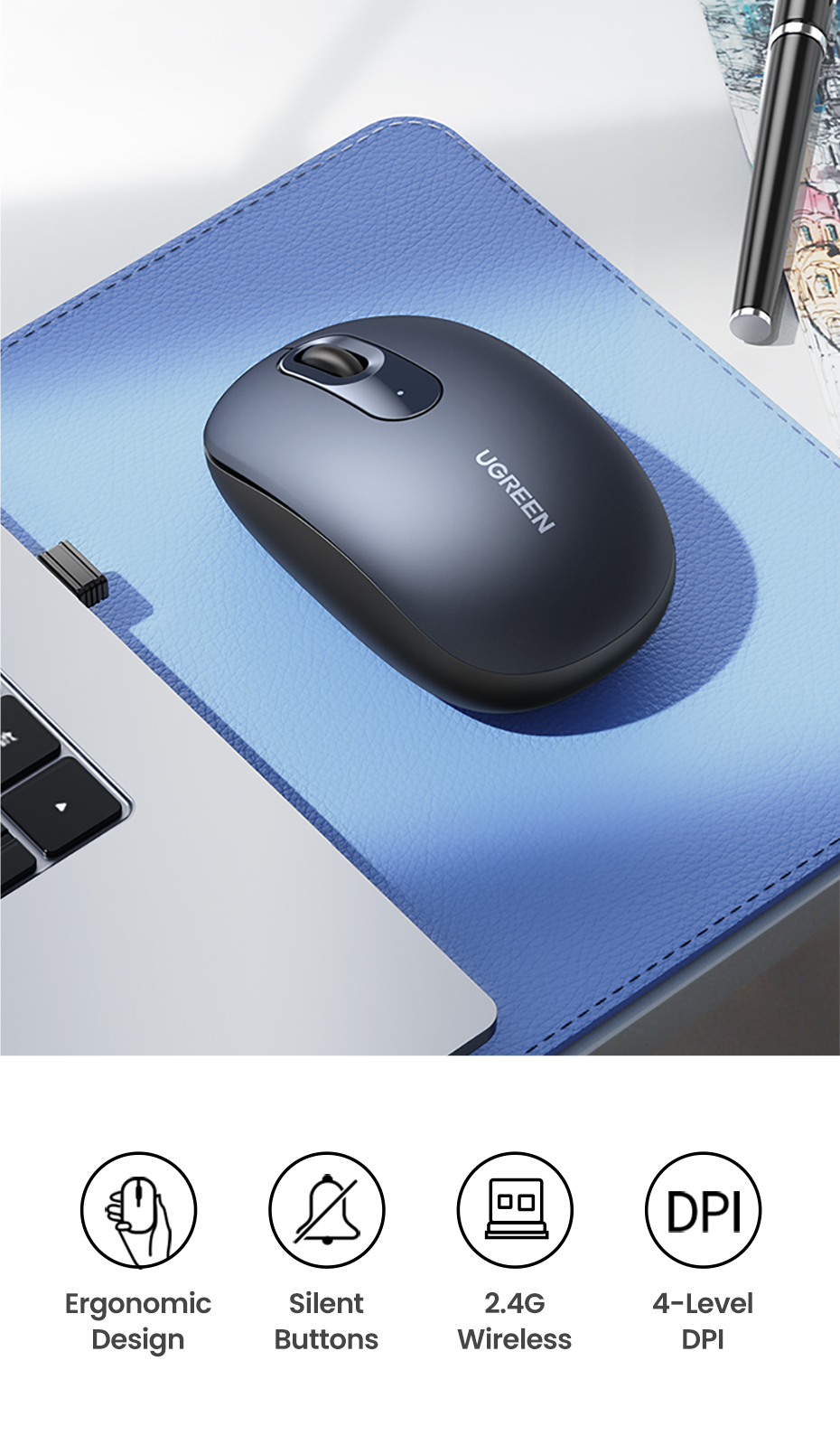 Jual UGREEN Mouse Wireless 2.4G Mini Portable Silent Click Free Baterai ...