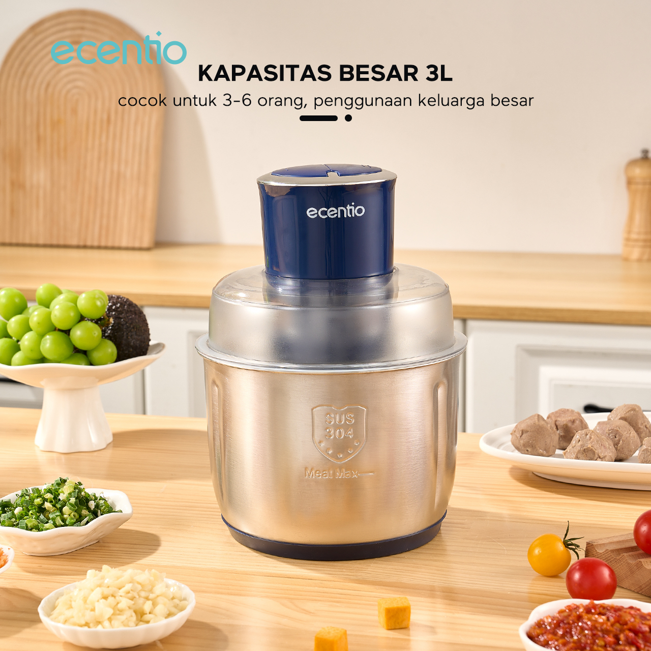 Jual ecentio Food Chopper 3L 4 pisau Stainless steel 304 Penggiling ...