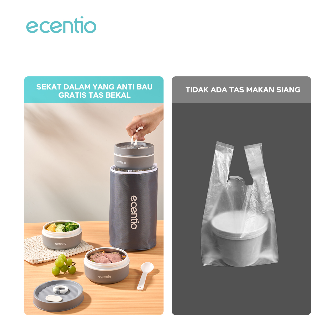 Jual ecentio lunch box stainless 304 kotak makan 3pcs set anti tumpah ...