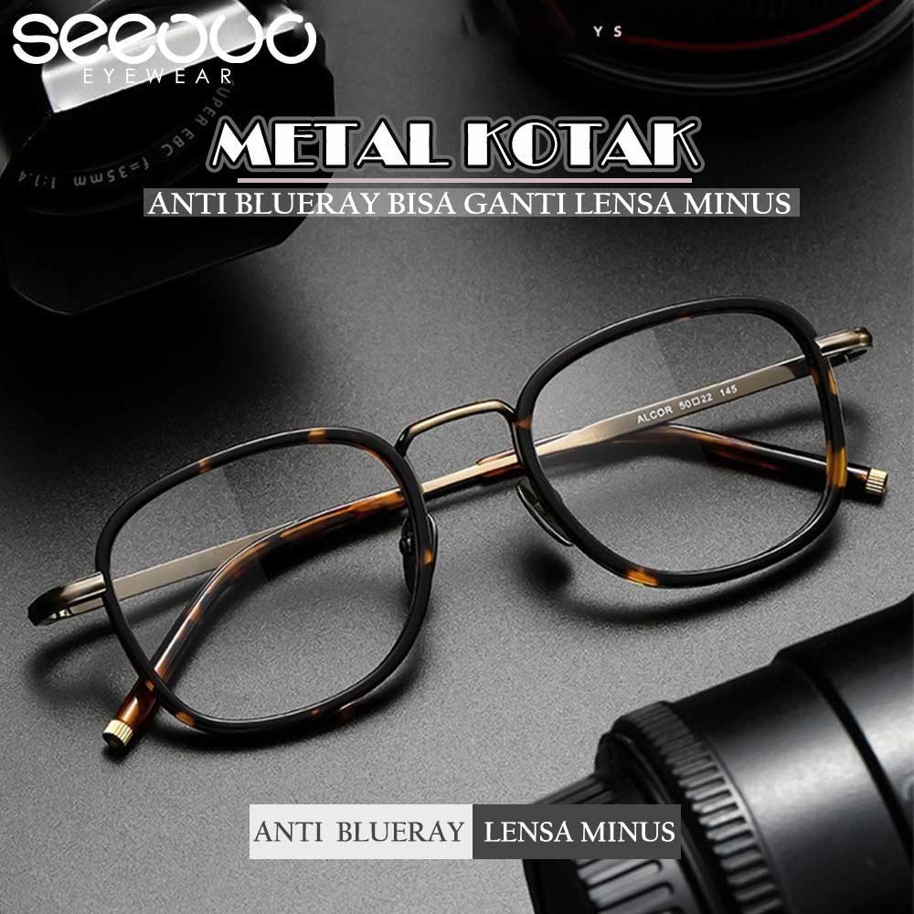 Jual Seeouo Kacamata Antiradiasi Blueray Model Kotak Stylish Vintage Style Metal Ringan Fashion ...