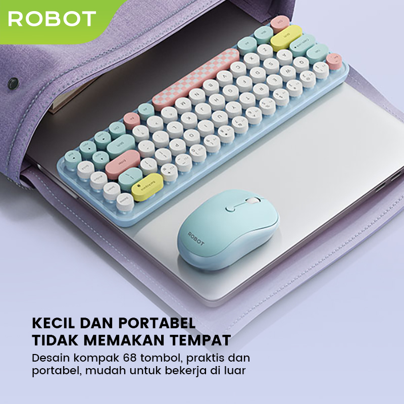 Jual ROBOT Combo Keyboard dan Mouse Wireless Set Pastel Colorful Mini ...
