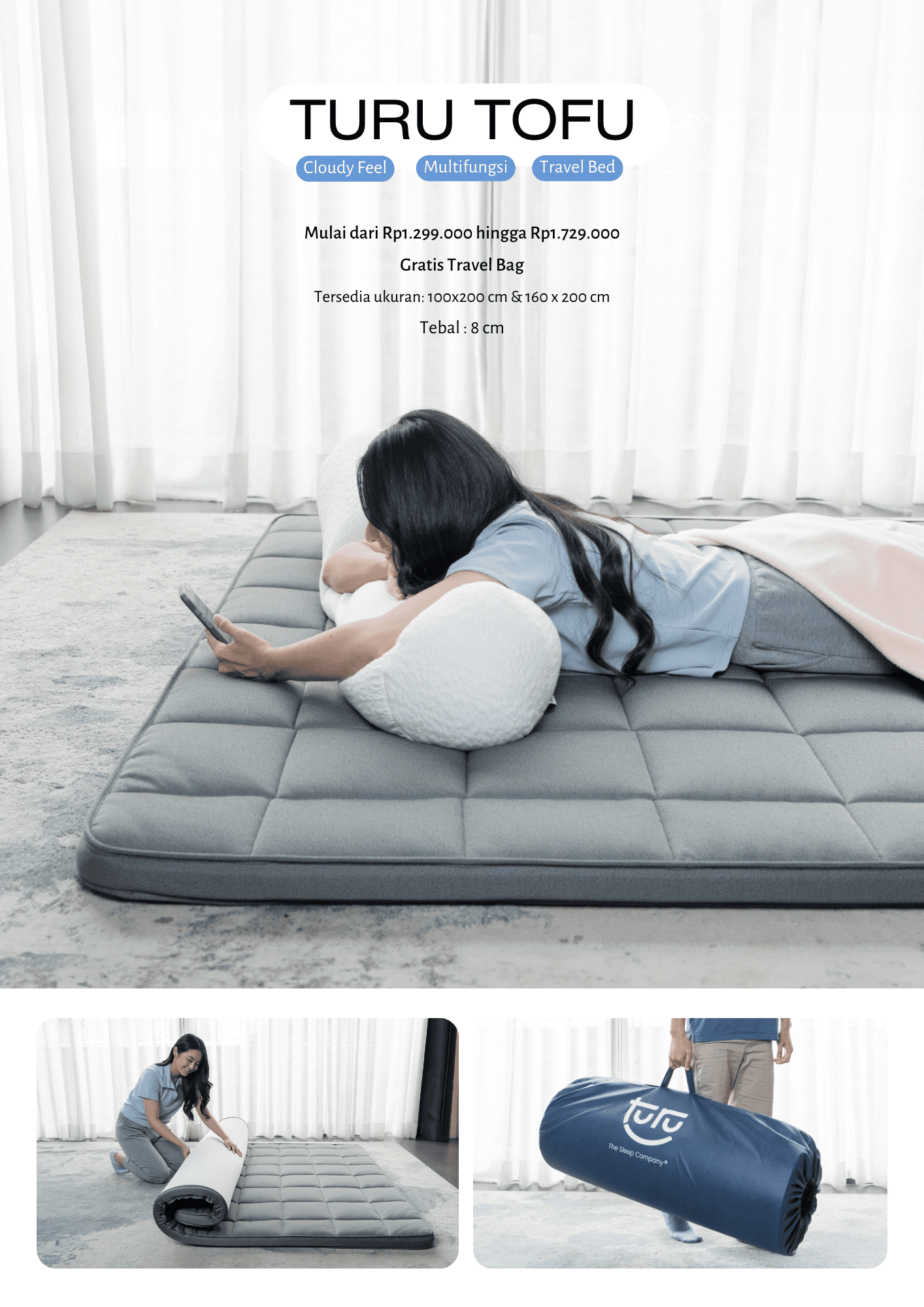 Jual TURU Tofu Kasur Lantai Gulung Premium / Travel Bed Premium ...