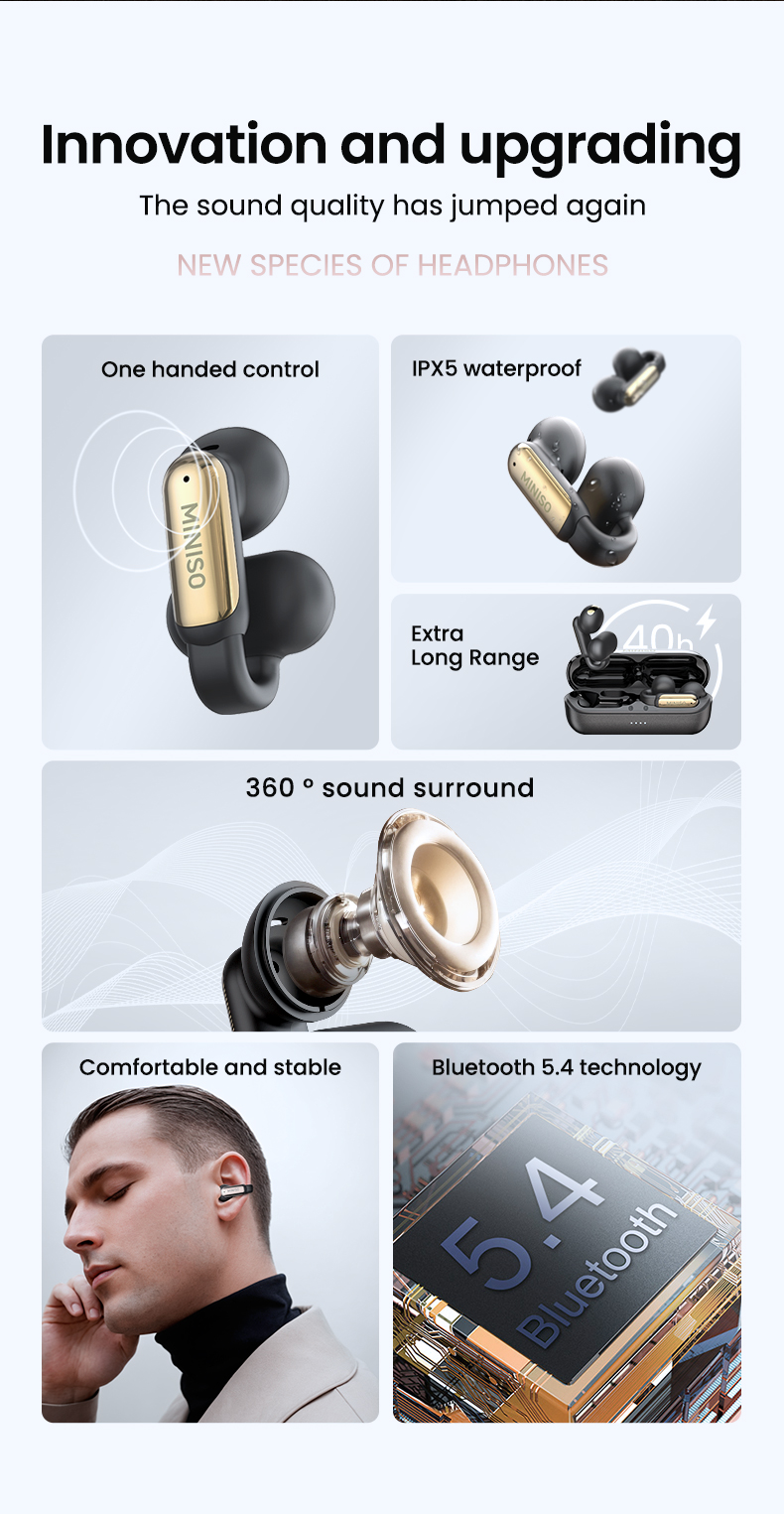 Jual MINISO X36 Headset Ear Clip Bone Conduction TWS True Wireless ...