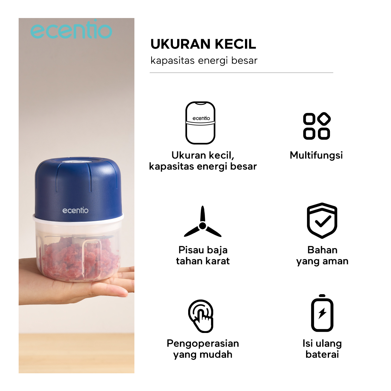 Jual ecentio Mini Chopper Blender 6 pisau 250ml Portable Penggiling ...