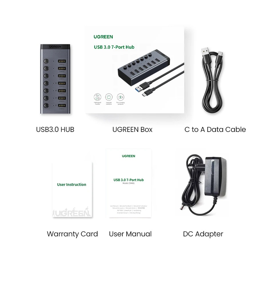 Jual UGREEN HUB USB 3.0 Splitter 7 IN 1 LED 12V Charging & Transfer ...