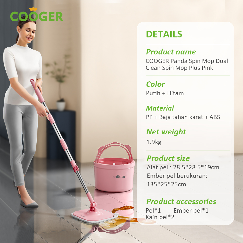 Jual COOGER Alat Pel Single Spin Mop Panda Bucket Spin Mop Alat Pel ...