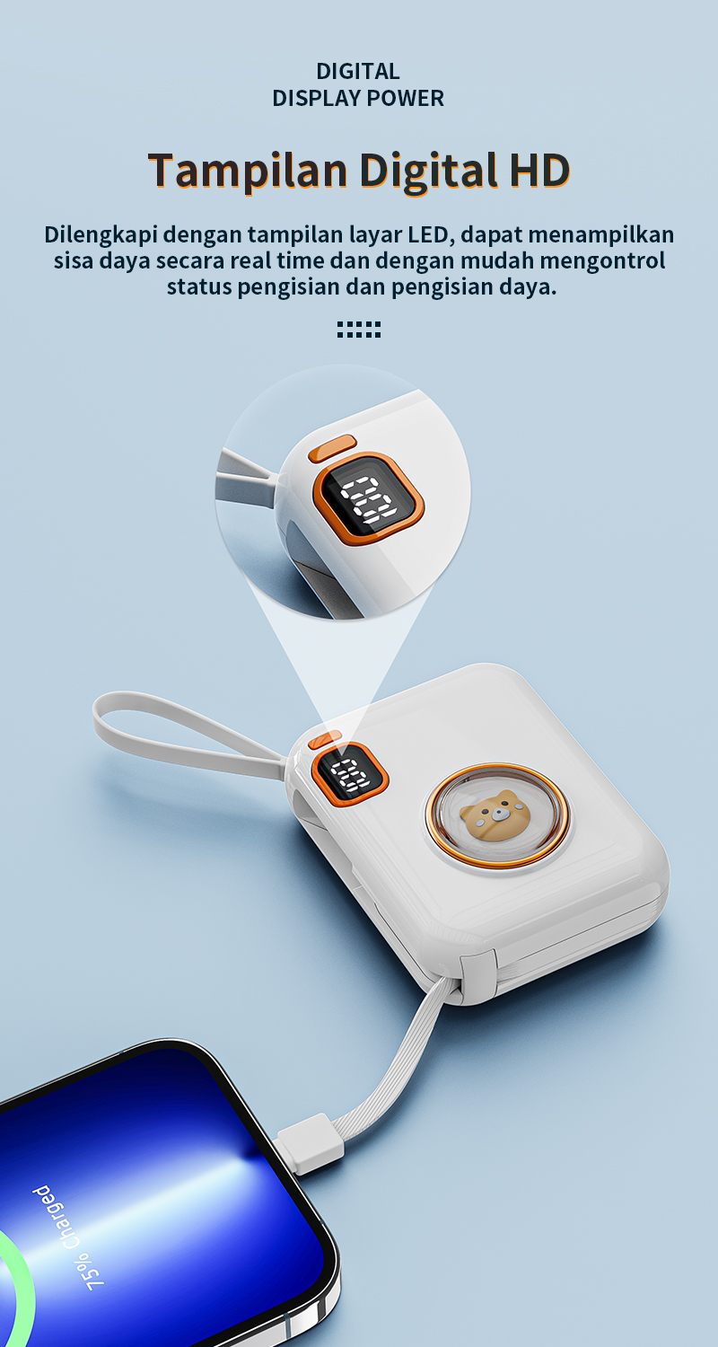 Jual BASIKE Powerbank Mini Original Panda Lucu with Kabel USB Type C ...