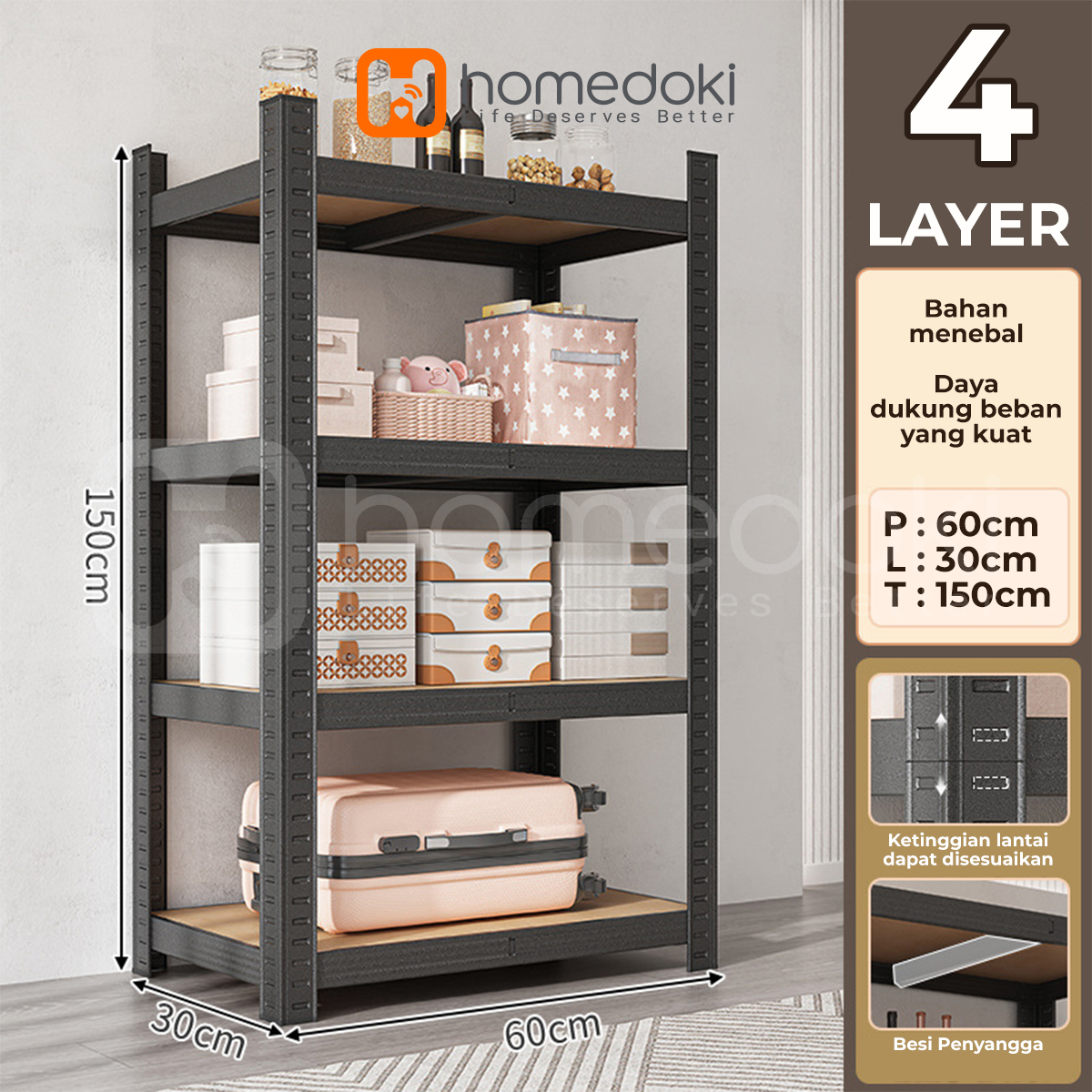 Jual Homedoki Rak penyimpanan 5 tingkat / 5 susun Rak gudang Serbaguna ...