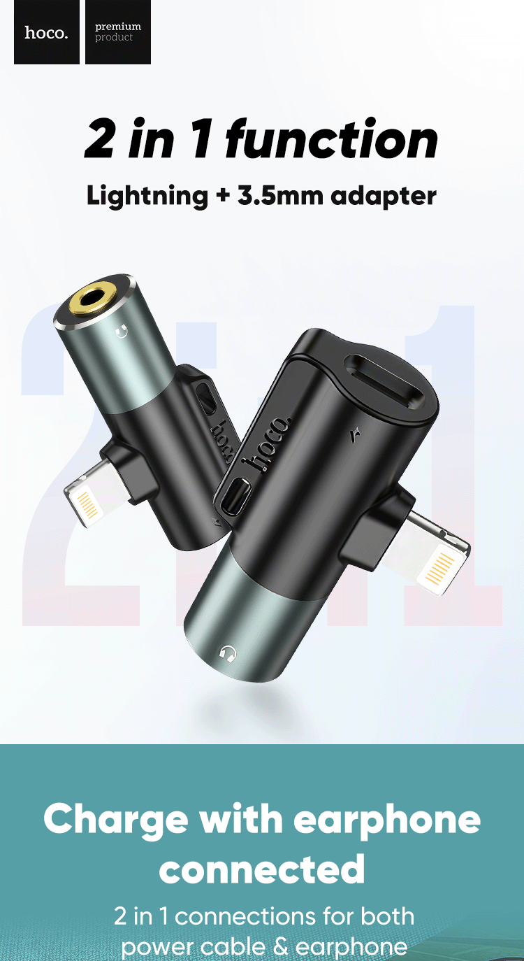 Jual HOCO Lightning to Lightning and 3.5mm jack Audio Converter Cable ...