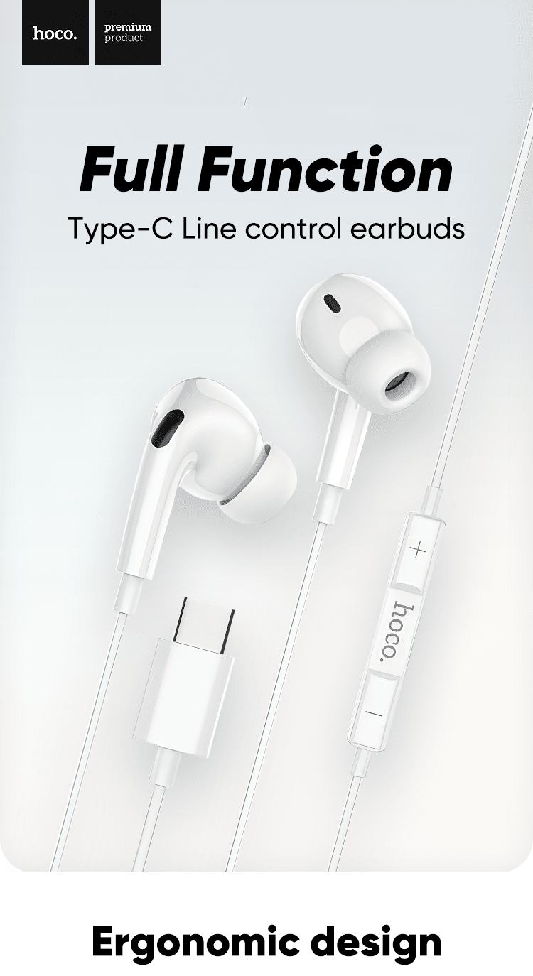 Jual HOCO Earphone Wired Headset Handsfree Micphone Type-C 3.5mm Ports ...