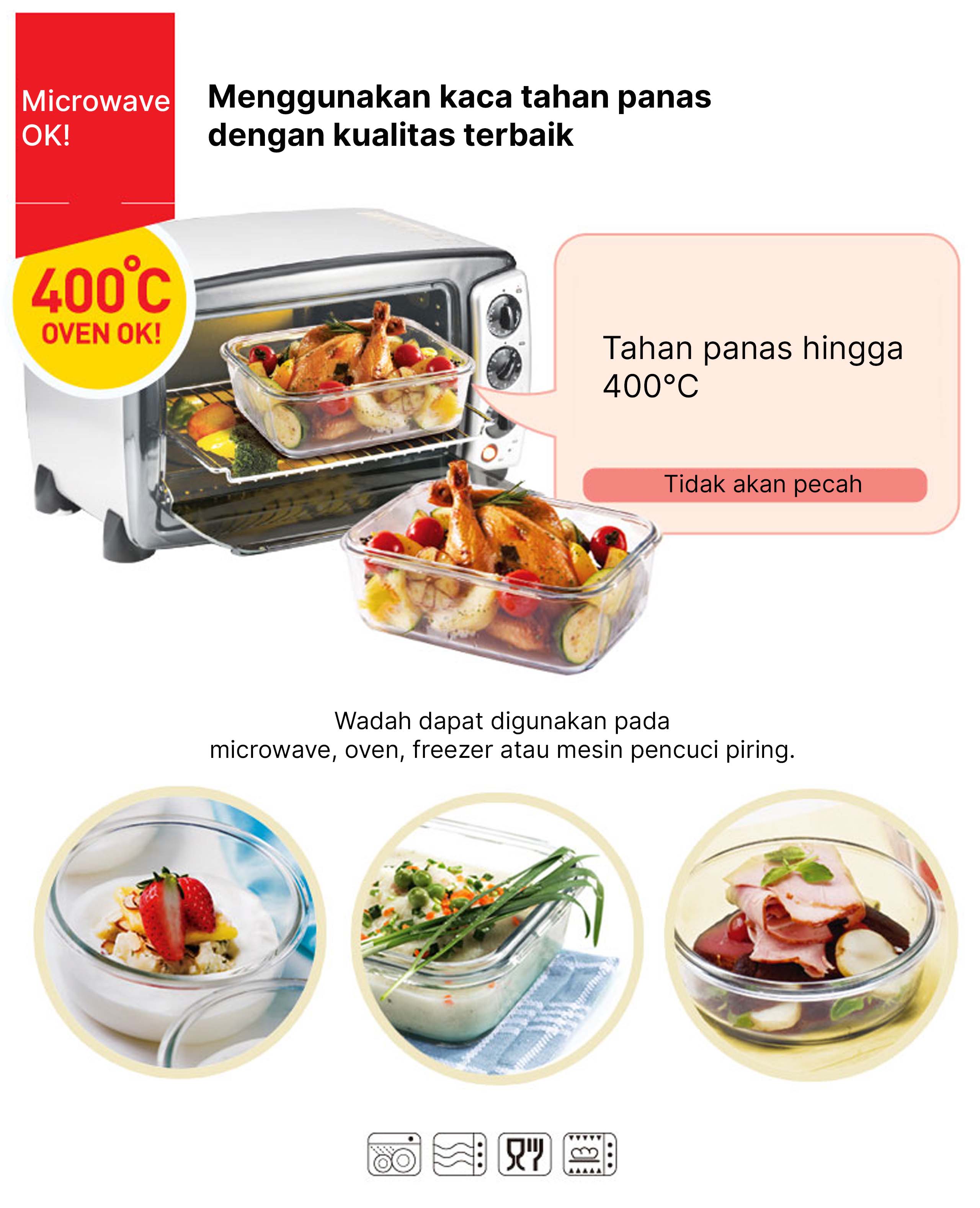 Jual LocknLock Oven glass Wadah Makan Round With Steam Hole 950ml ...