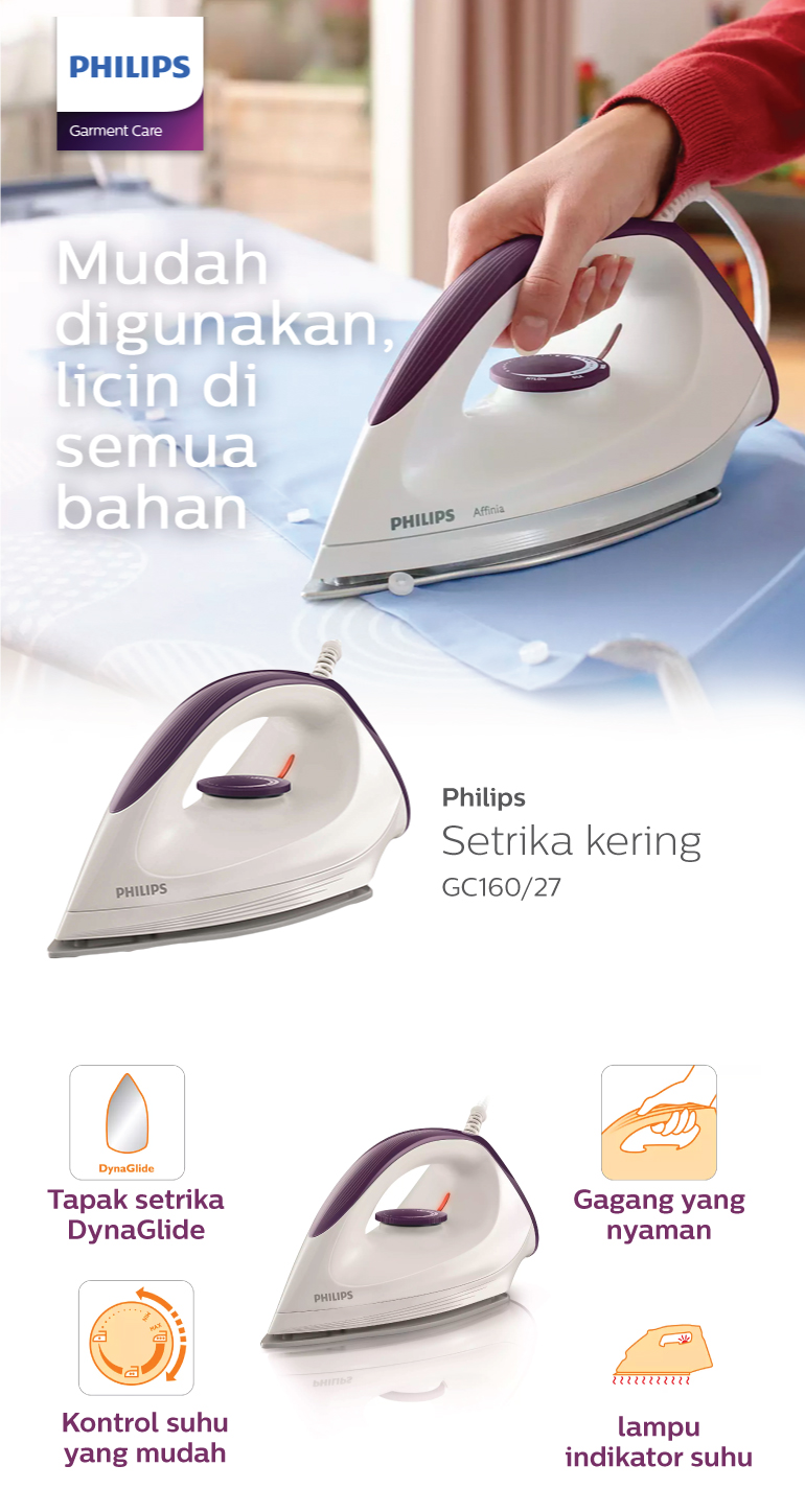 Jual Philips Setrika Kering Afinia GC160/27 Putih Ungu - Setrika ...