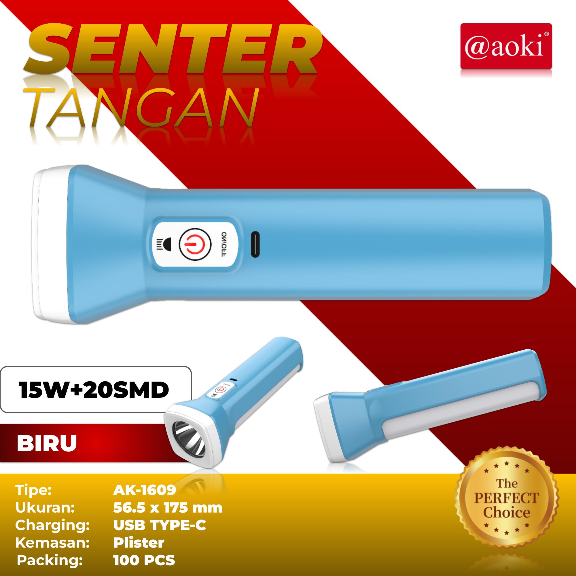 Jual AOKI Senter tangan modern kekinian LED 15W+20SMD Baterai lhitium ...