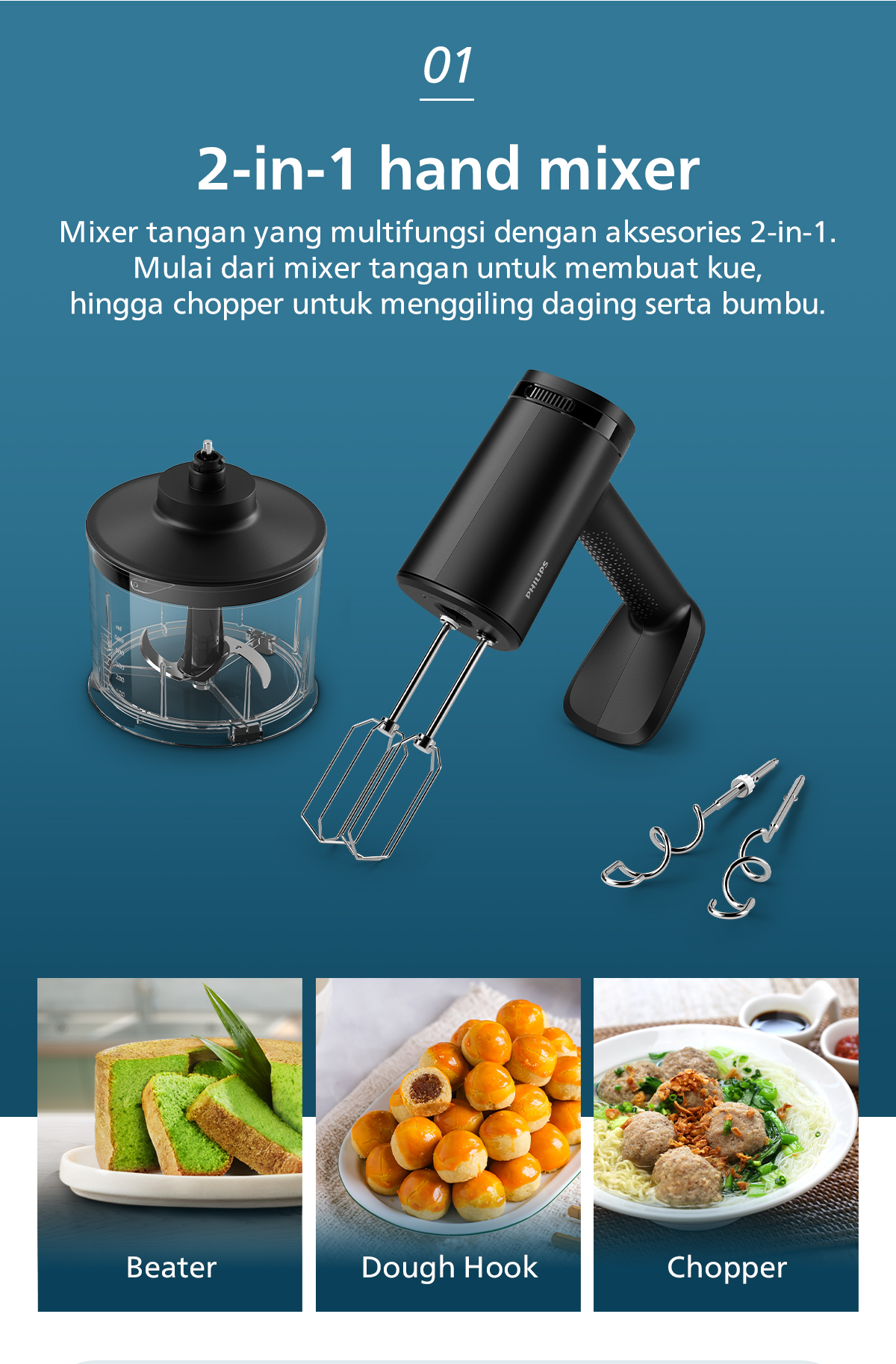 Jual Mixer Philips - 5000 Series HR3781 - Hand Mixer - 2IN1 - Chopper ...