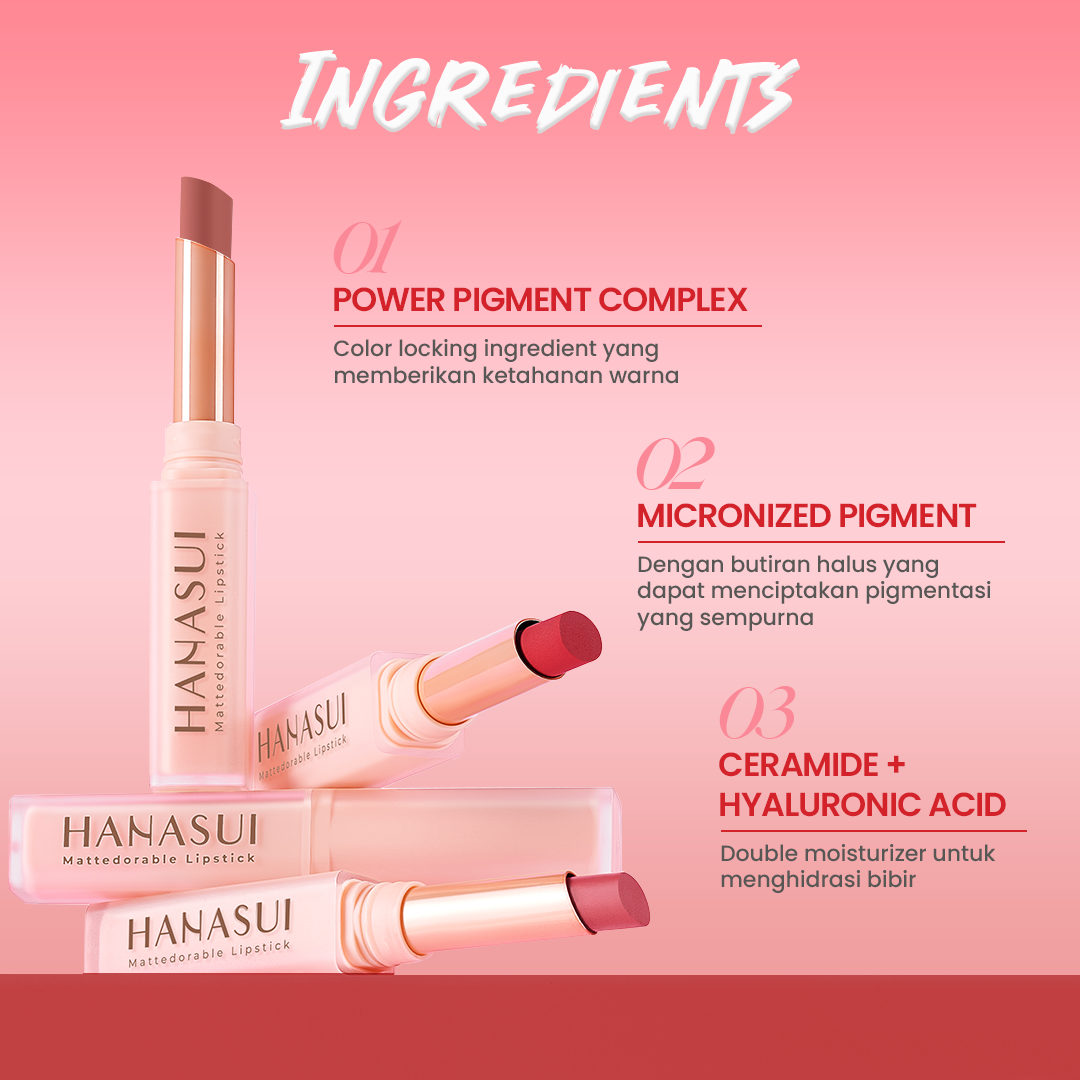 Jual Hanasui Mattedorable Lipstick - Anti Geser Formula Smudgeproof ...