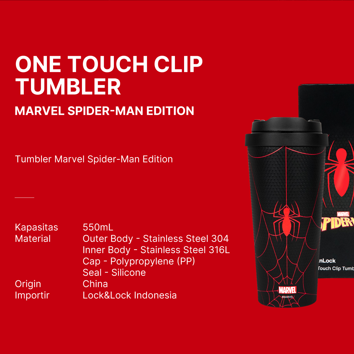 Jual LocknLock Exclusive One Touch Clip Tumbler Marvel SpiderMan 550ml ...