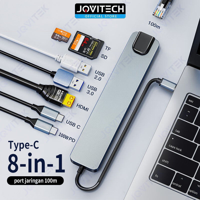Jual Jovitech Converter USB Type-C USB HUB 8in1 With HDMI 4K PD 100W USB3.0 Port Garansi 1 Tahun ...