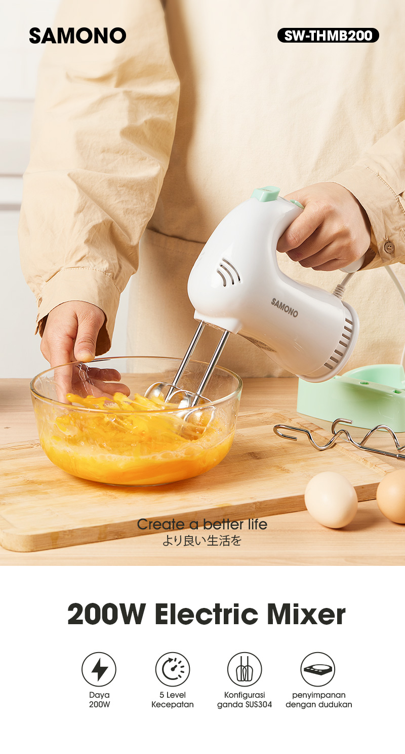 Jual SAMONO Hand Mixer Hemat Daya 200 Watt Dengan Dudukan Penyimpanan 5 ...
