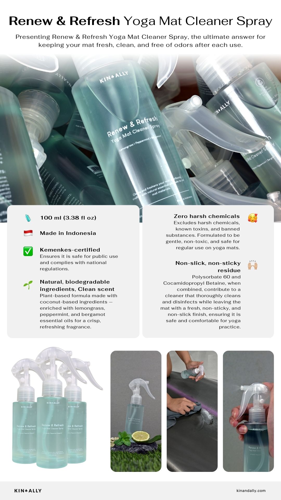 Jual Kin + Ally Renew & Refresh Yoga Mat Cleaner Spray | Shopee Indonesia