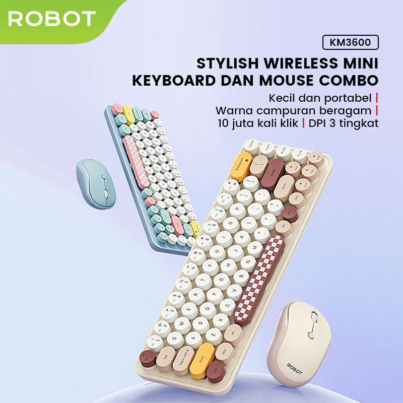 Jual ROBOT Combo Keyboard dan Mouse Wireless Set Pastel Colorful Mini ...