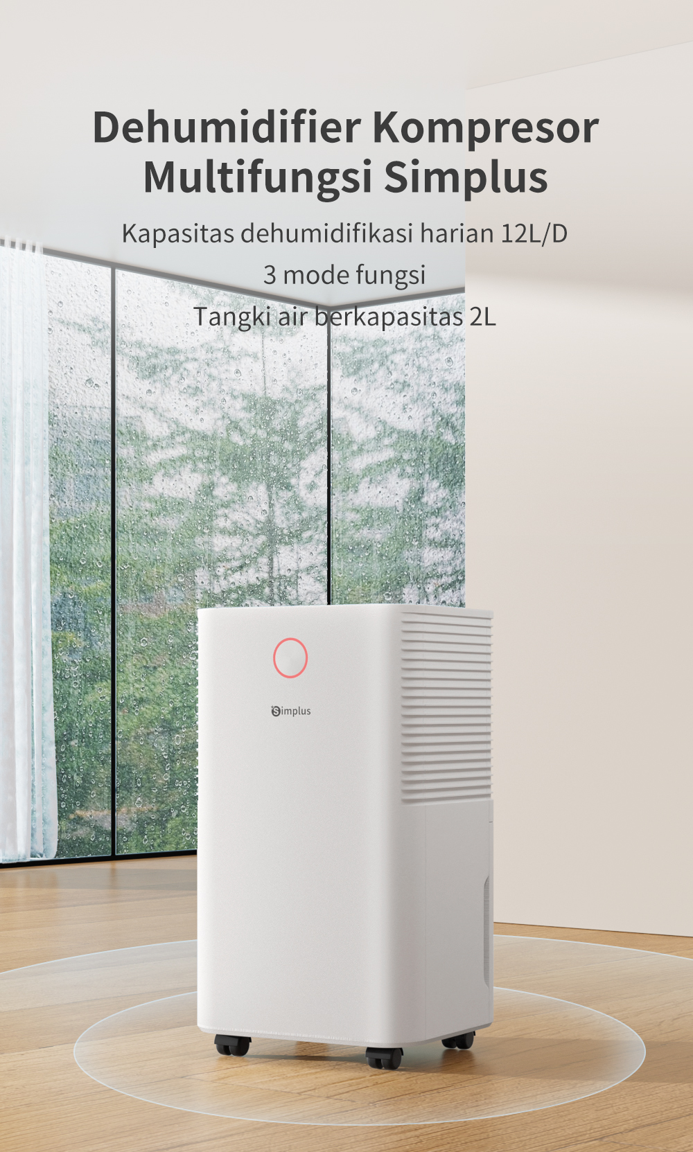 Jual Simplus Dehumidifier Kompresor 2L Dehumidify up to 12L/Day 3 Modes Touch Operation | Shopee ...