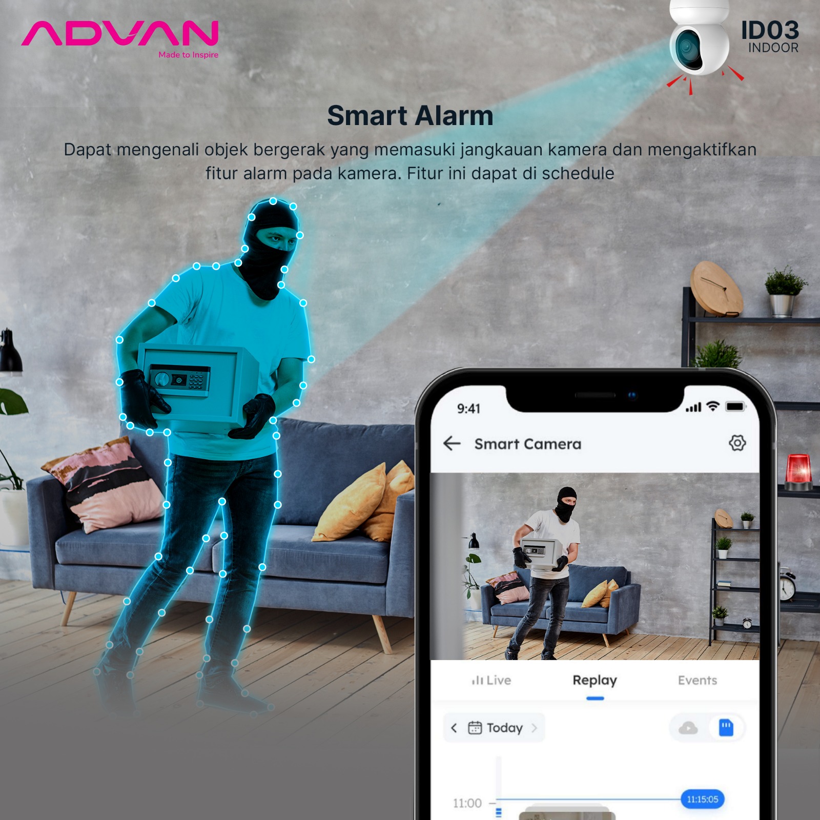 Jual ADVAN Smart AI CCTV Indoor ID3 Smart IP Camera 3MP 2K Indoor CCTV WIFI PTZ | Shopee Indonesia