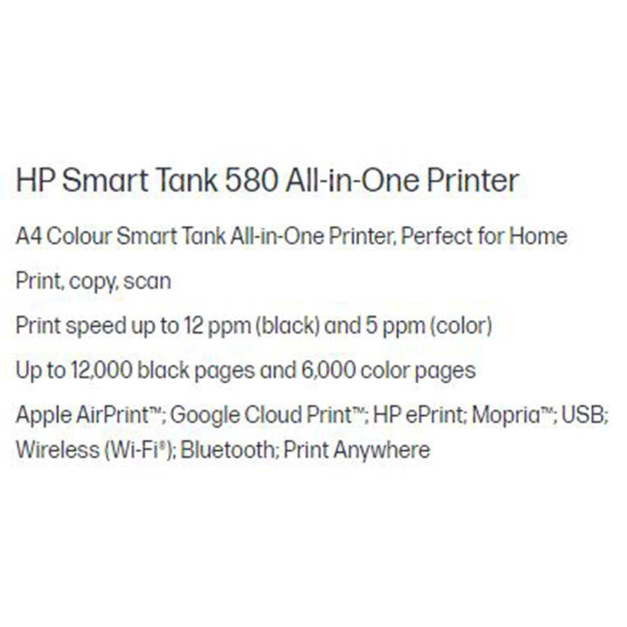 Jual Printer HP Smart Ink Tank 580 All in One ( Print Scan Copy ) Wifi ...