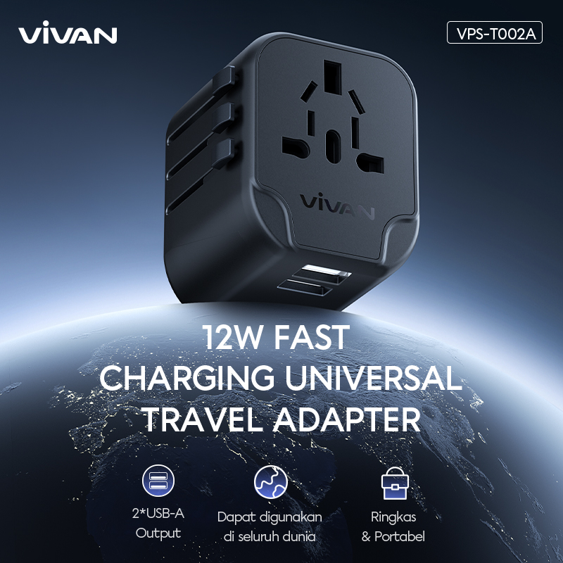 Jual VIVAN Travel Adaptor 12W Dual USB A Multi-country Power Adapter ...