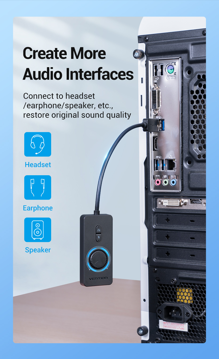 Jual VENTION Sound Card USB 2.0 with Microphone Input and Volume ...