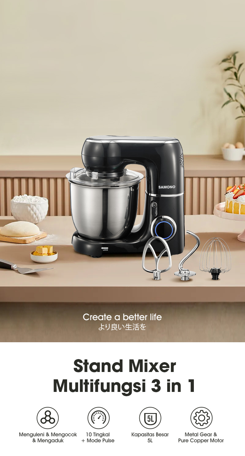Jual SAMONO 3in1 Stand Mixer Besar 5 Liter Pengaduk Adonan 3in1 Mixer ...