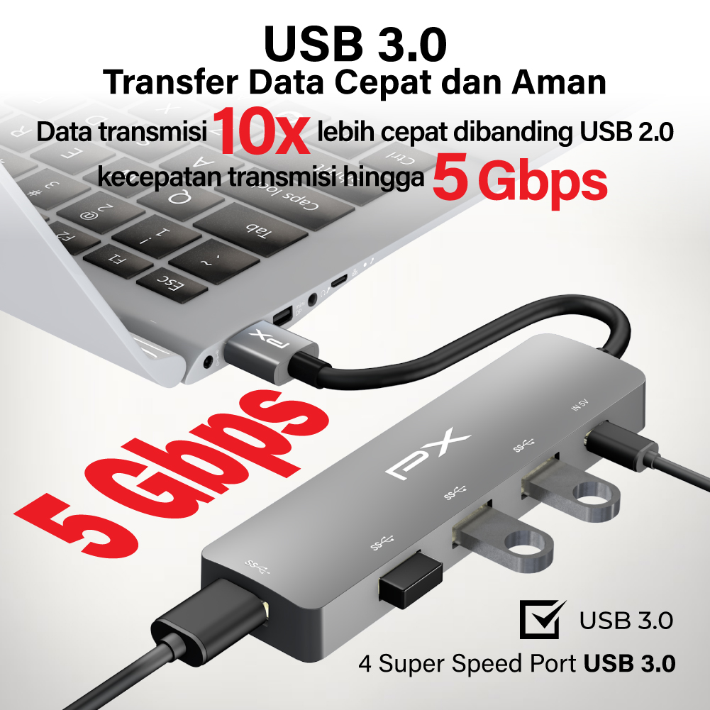 Jual USB Hub Converter USB 3.0 Connector Adaptor Laptop 5 in 1 PX ...