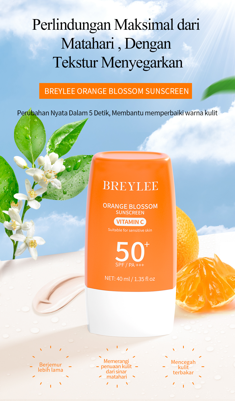 Jual BREYLEE WHITENING UV SUNSCREEN CREAM Krim Tabir Surya SPF50+ PA ...