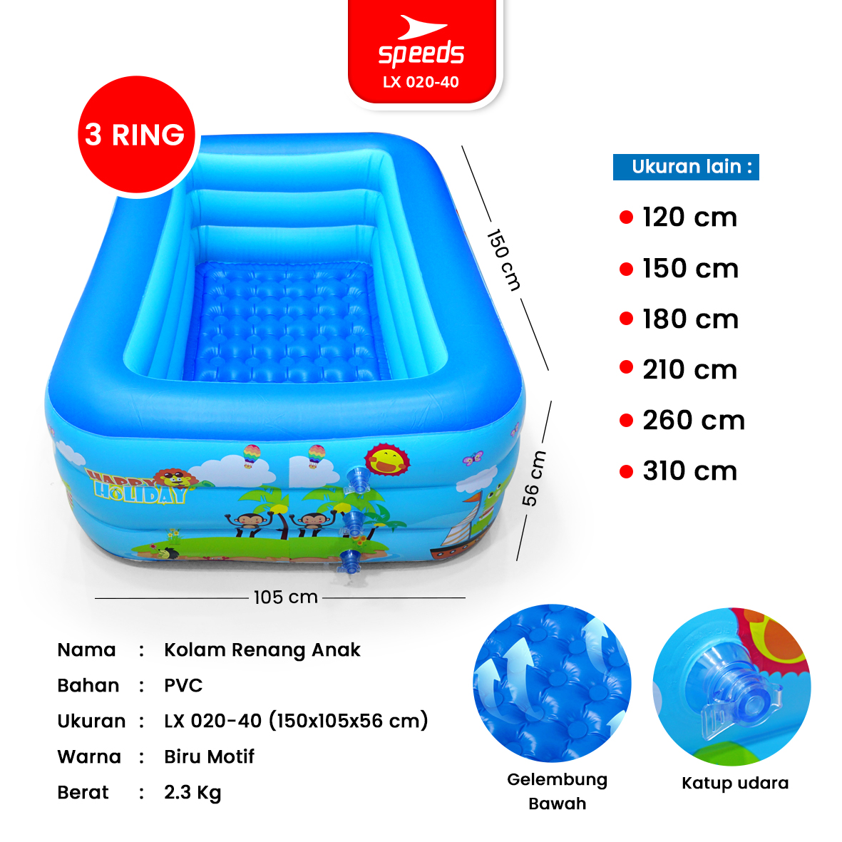 Jual SPEEDS Kolam Renang 150x105x56cm Balita Kolam Anak Tiup Bahan ...