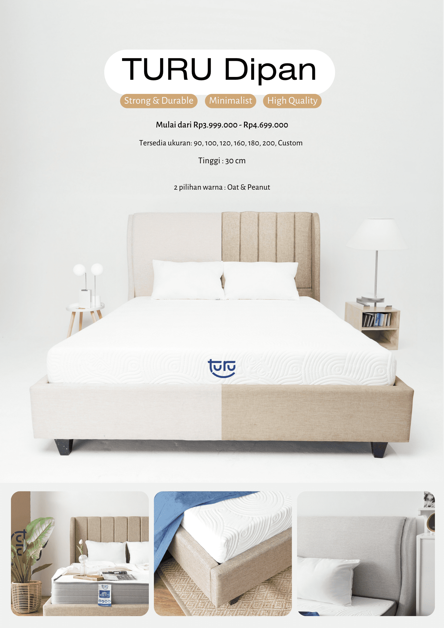 Jual TURU Dipan / Tempat Tidur / Bed Frame varian Oat - Knockdown | Shopee Indonesia