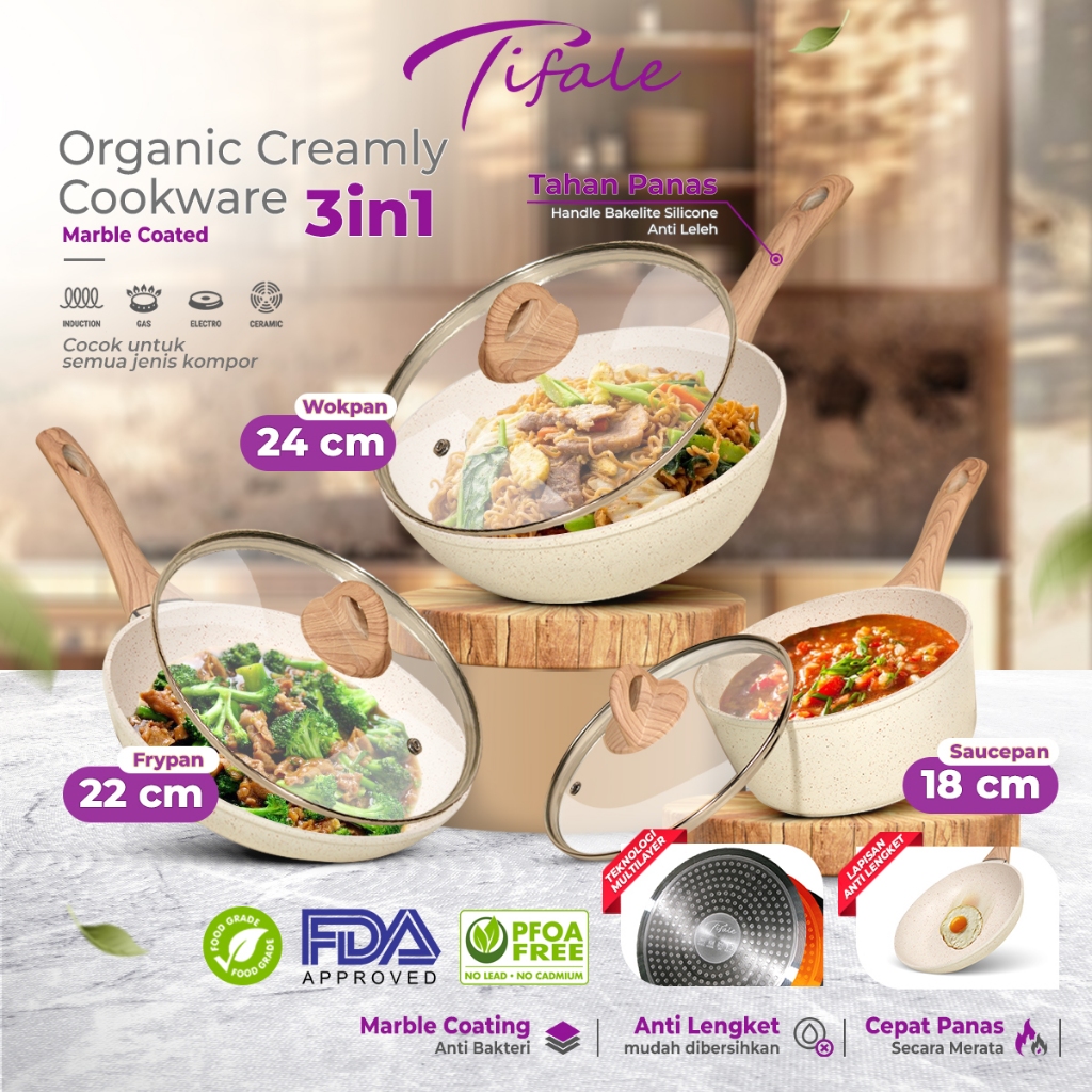 Jual TIFALE by Hongzhuo X LILA Organic Creamly Cookware Marble Coated Anti lengket | Shopee ...