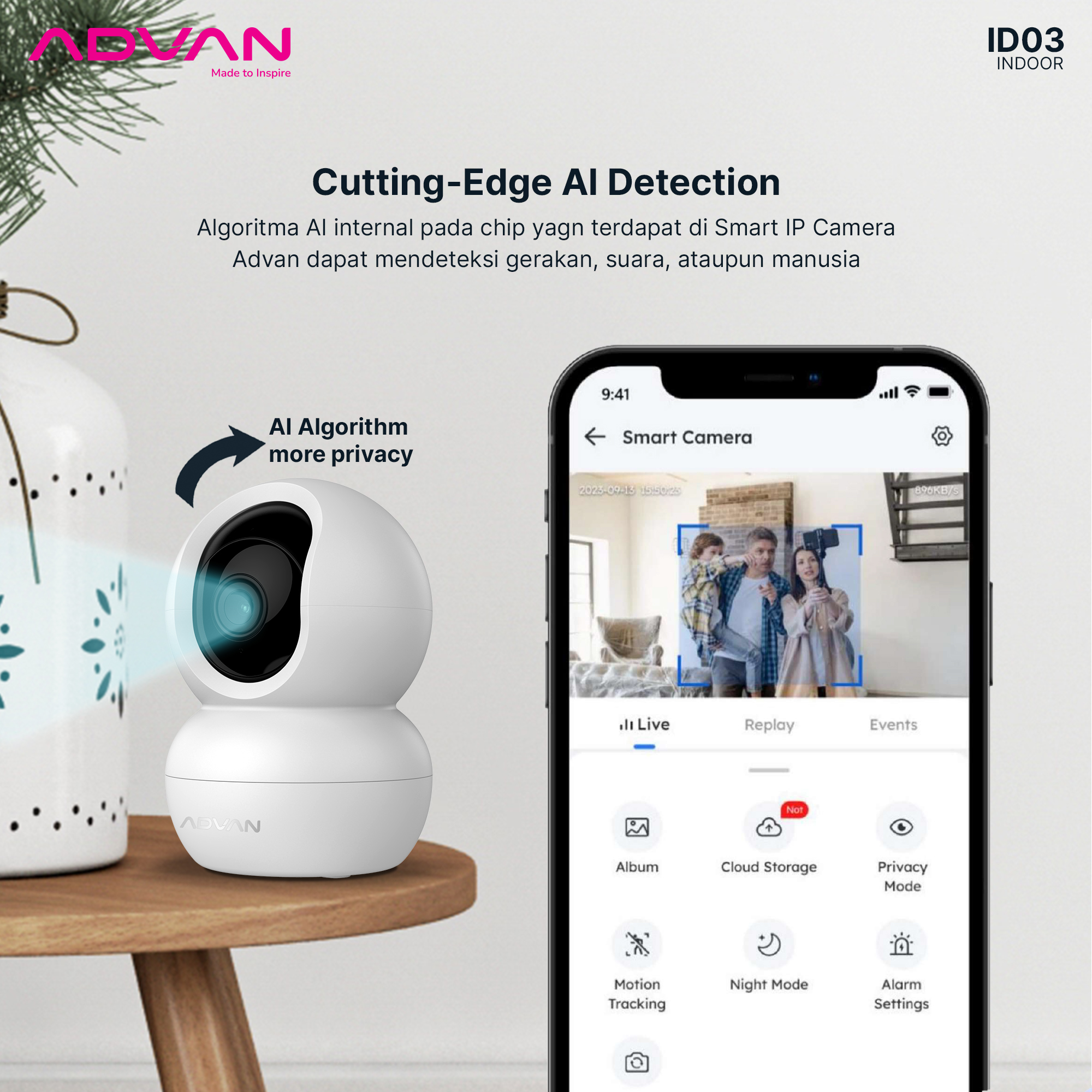 Jual ADVAN Smart AI CCTV Indoor ID3 Smart IP Camera 3MP 2K Indoor CCTV WIFI PTZ | Shopee Indonesia
