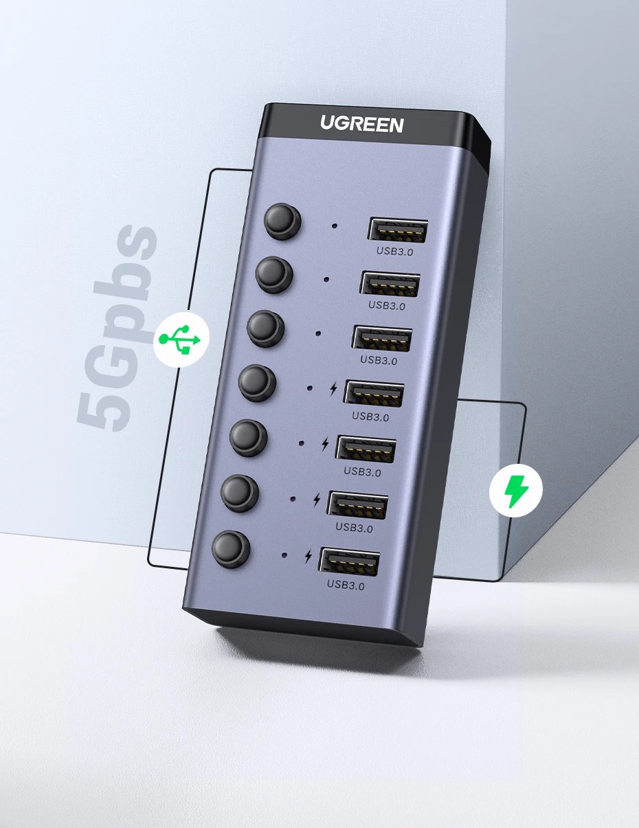 Jual UGREEN HUB USB 3.0 Splitter 7 IN 1 LED 12V Charging & Transfer ...