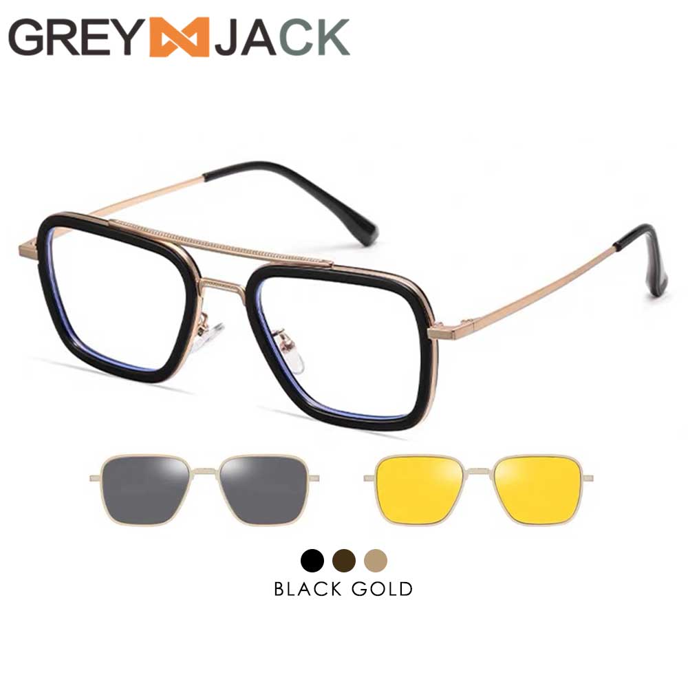 Jual Grey Jack Kacamata Clip On 3 in 1Tony Stark Free 2 Lensa Polarized Bahan Metal Model Kotak ...