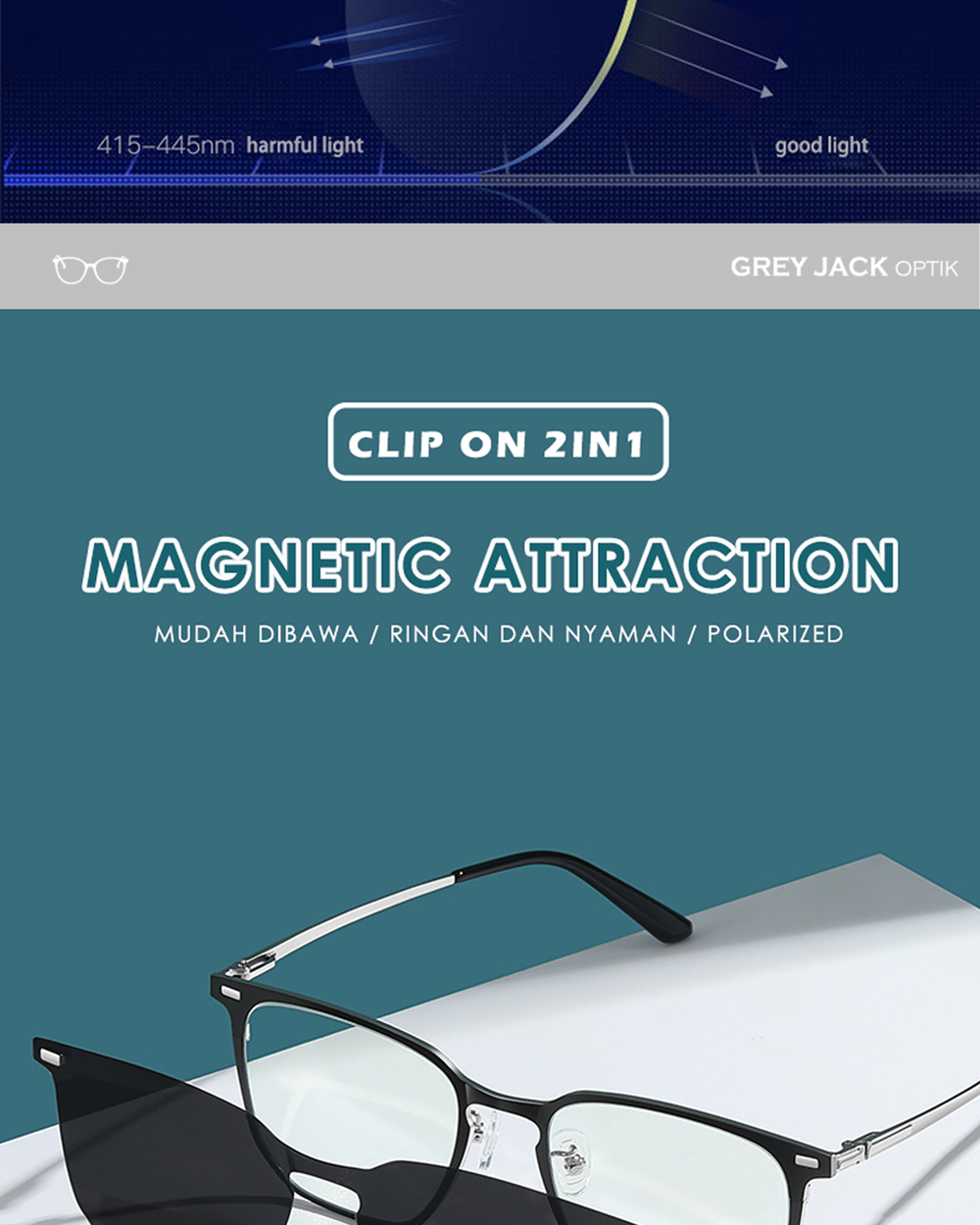 Jual Grey Jack Kacamata Blueray Clip On 2in1 Polarized Bahan Metal Kotak Unik Pria Wanita Bisa ...