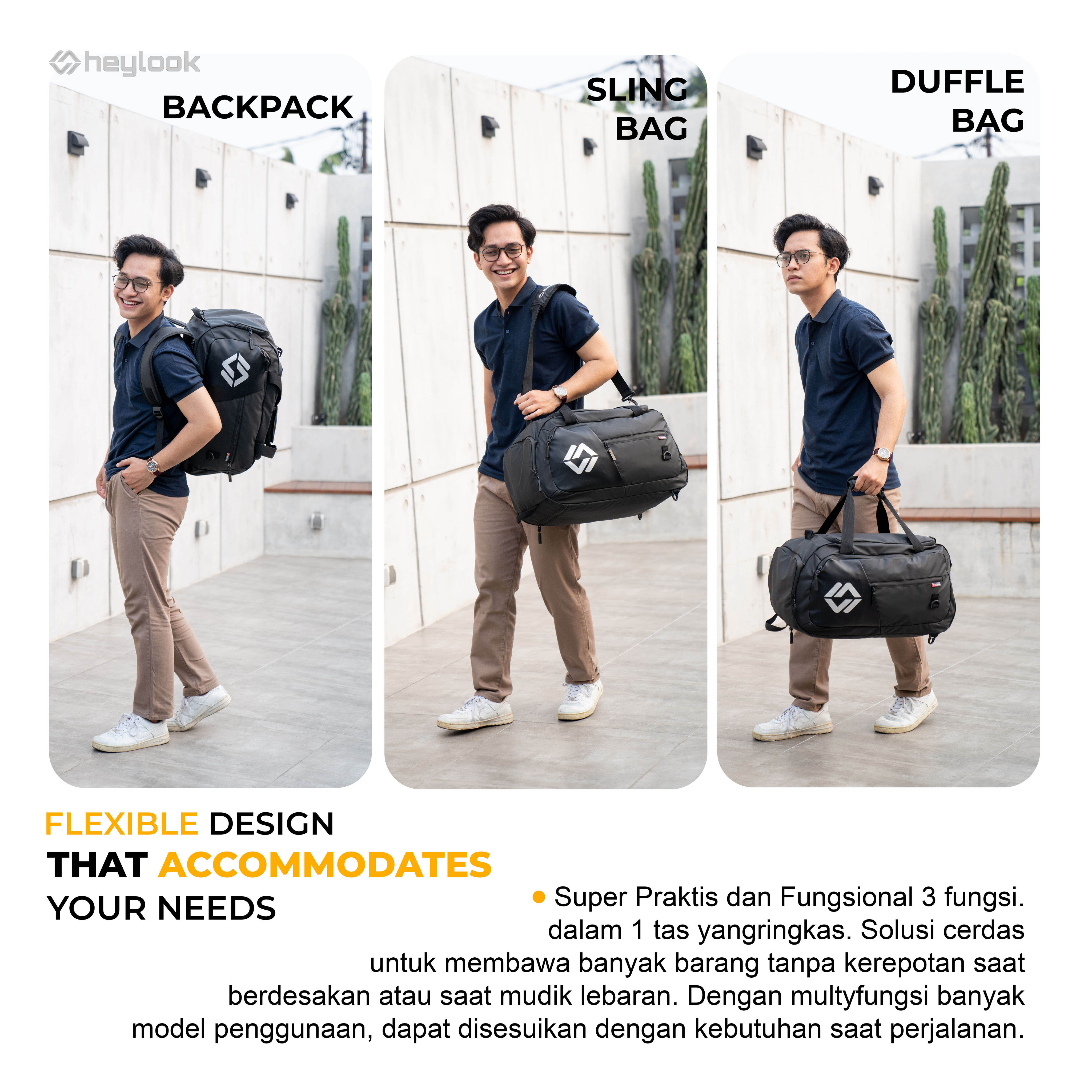 Jual HEYLOOK - Travelbag Pria Multyfungsi 3 in 1 WRANGLER Tas Gym ...