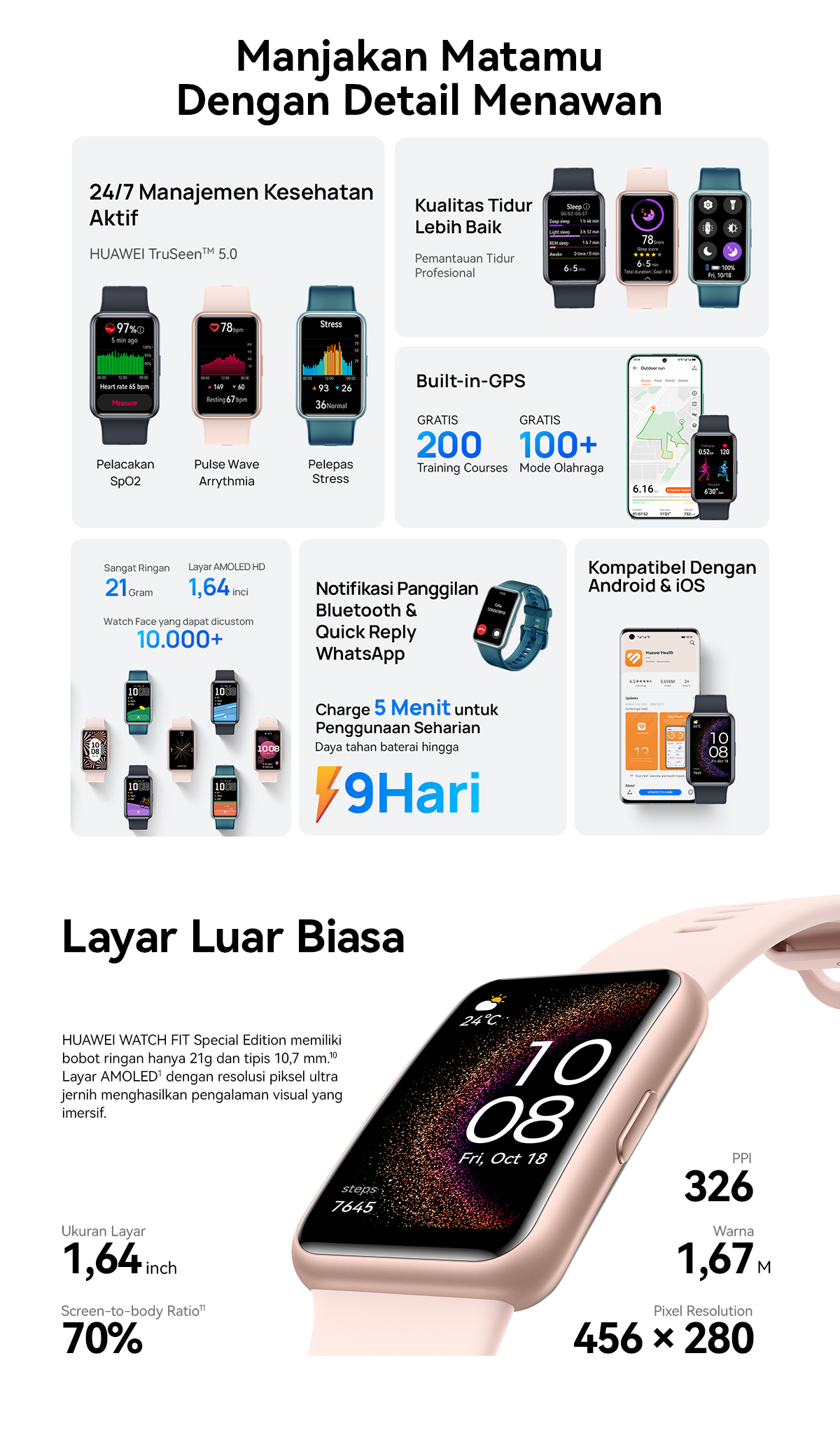 Jual HUAWEI WATCH FIT Special Edition Smartwatch | 1.64 HD AMOLED | 24/7 Active Health ...