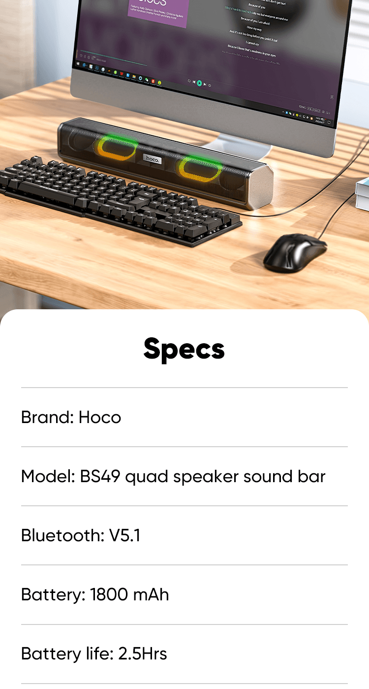 Jual Hoco Soundbar Speaker Desktop Bluetooth Wireless Dua 10W Speaker ...