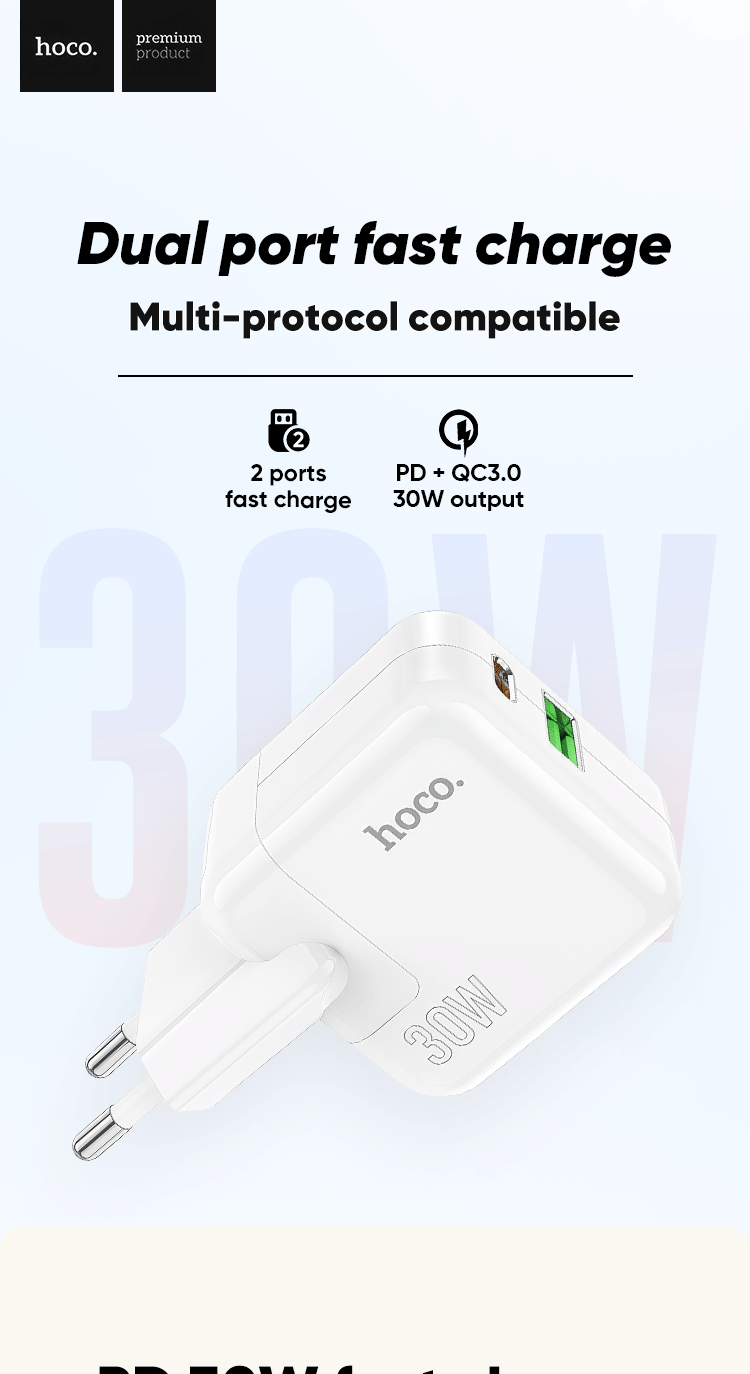 Jual Hoco Kepala Charger Quick Charger 30W PD Type-C+ USB QC3.0 Fast ...