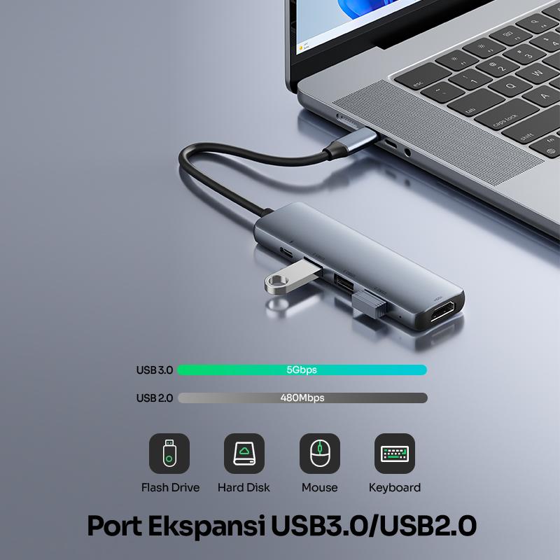 Jual ROBOT HUB HT350 Multiport 5 in1 USB HDMI Type C HUB Adapter ...