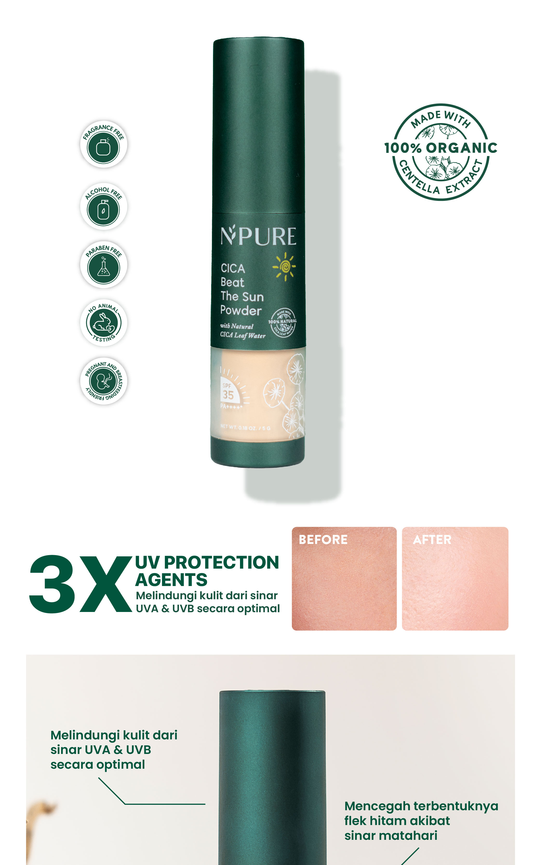 Jual NPURE Sunscreen Powder Cica / Beat the Sun Powder / Sunscreen ...