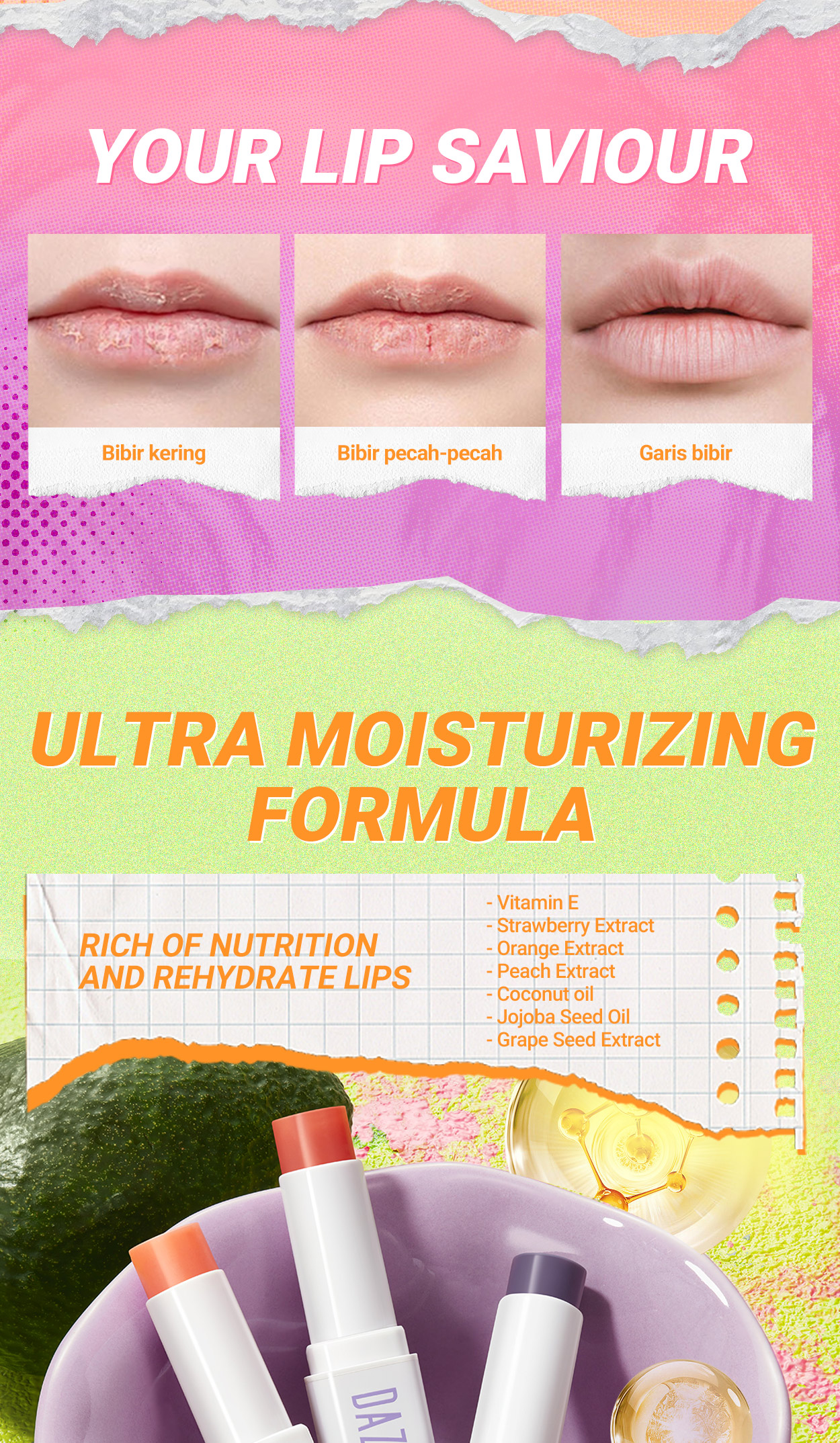 Jual DAZZLE ME Fruit Justice Lip Balm Moisturizing Vitamin E Baby Lips ...