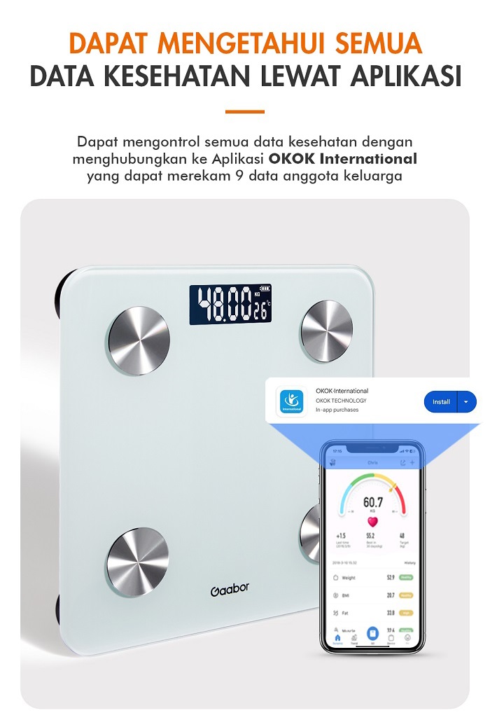 Jual Gaabor Timbangan Badan Digital BMI Kadar Lemak Masa Otot Body ...
