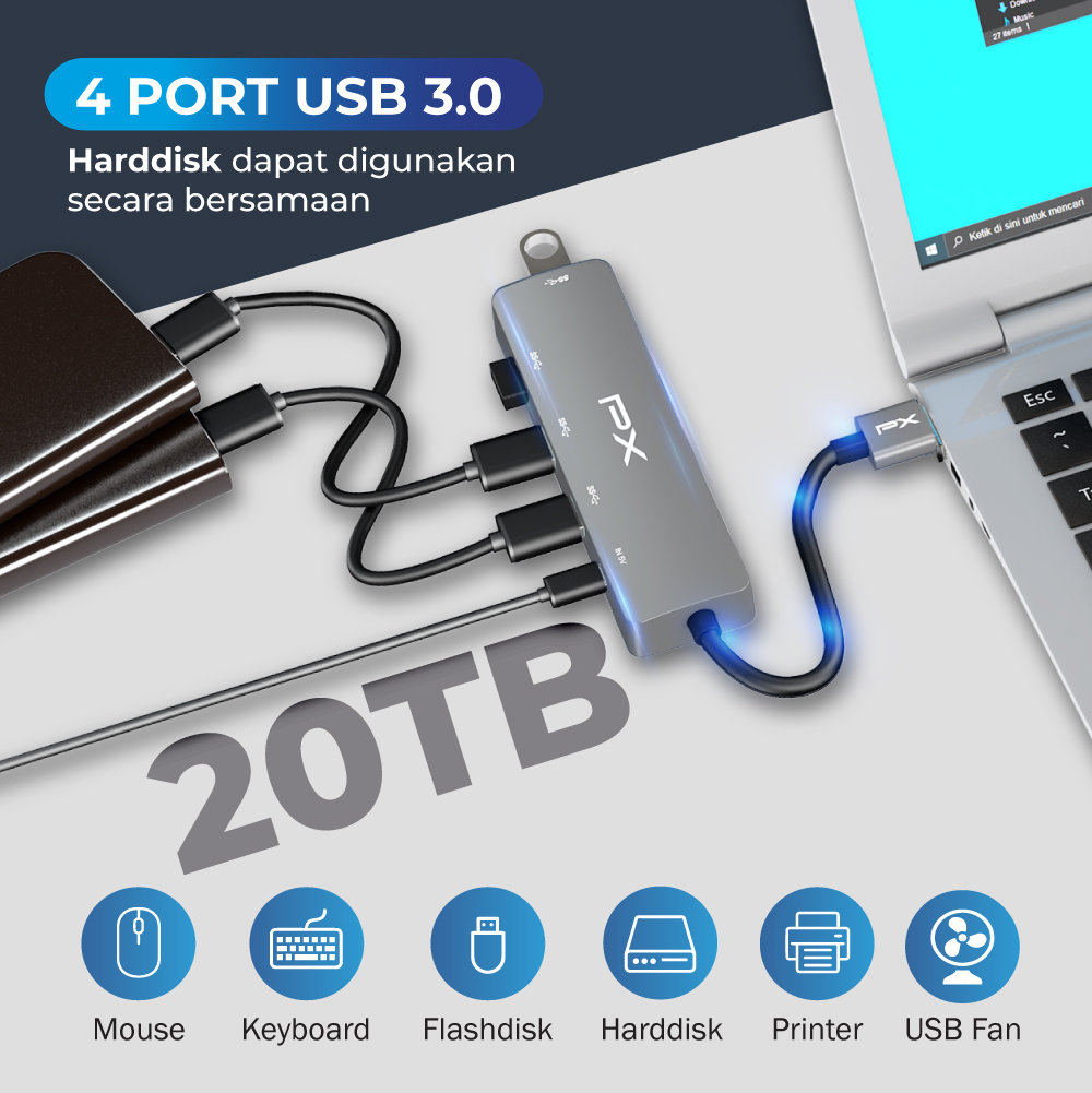 Jual USB Hub Converter USB 3.0 Connector Adaptor Laptop 5 in 1 PX ...